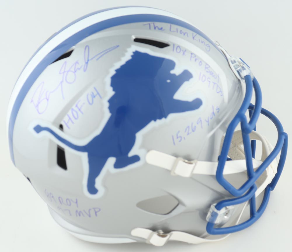 Barry Sanders Signed Lions Full-Size Speed Helmet With Multiple ...