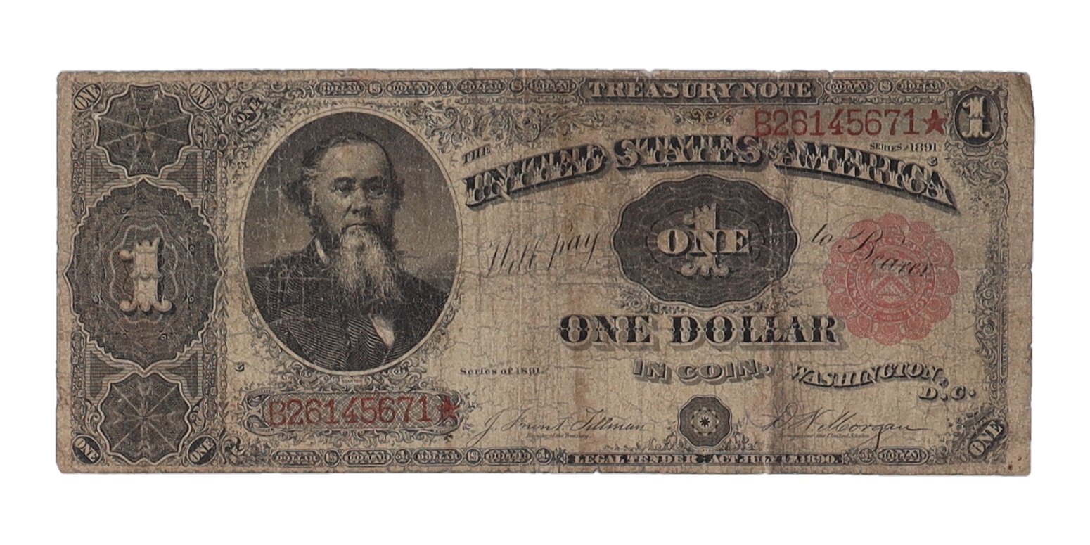 1891 $1 One Dollar U.S. Star Red Seal Treasury Note | Pristine Auction