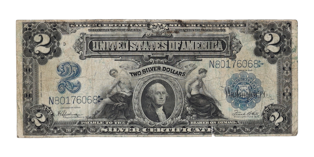 1899 $2 Two Dollars U.S. Silver Certificate Blue Seal Large Size ...