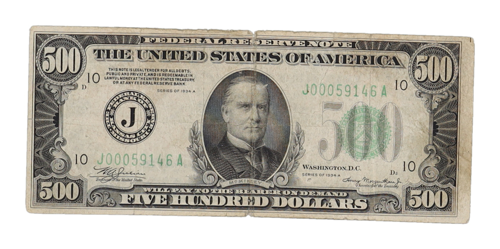 1934 $500 Five Hundred Dollar U.S. Federal Reserve Banknote | Pristine ...