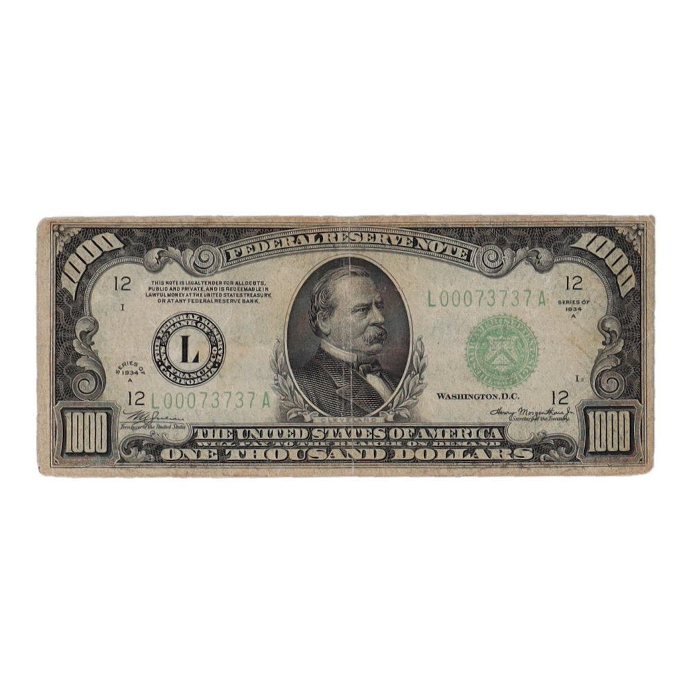 1934 $1,000 One Thousand Dollar U.S. Bank Note | Pristine Auction