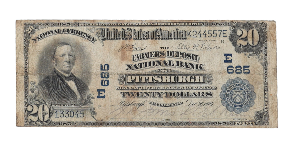 1902 $20 Twenty-Dollars U.S. National Currency Large-Size Bank Note ...