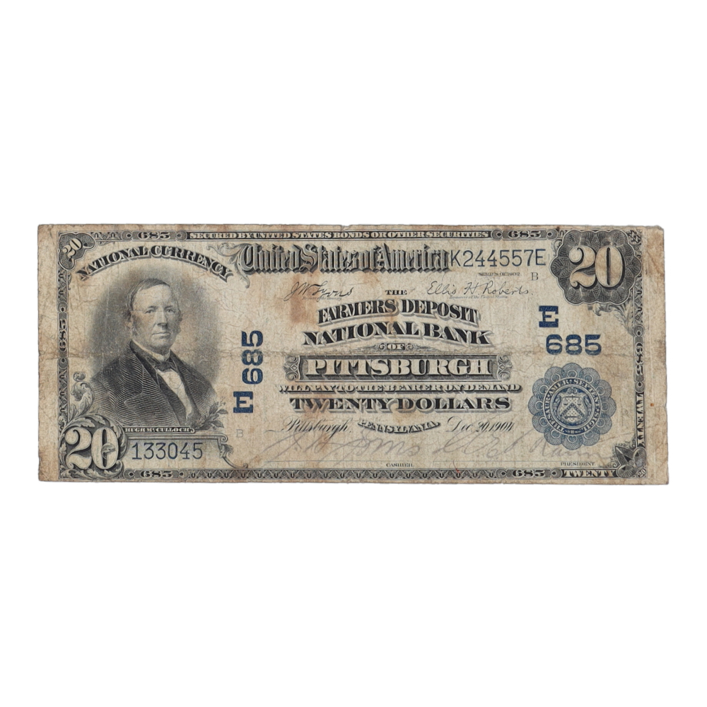 1902 $20 Twenty-Dollars U.S. National Currency Large-Size Bank Note ...