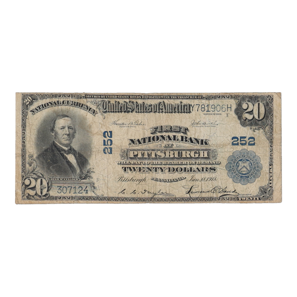 1902 $20 Twenty-Dollars U.S. National Currency Large-Size Bank Note ...