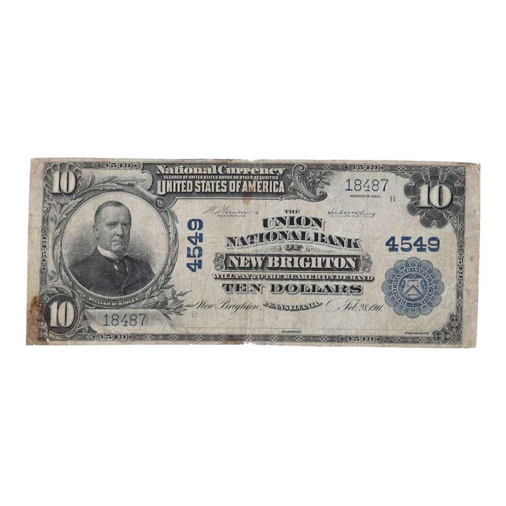 1902 $10 Ten-Dollars U.S. National Currency Large-Size Bank Note ...