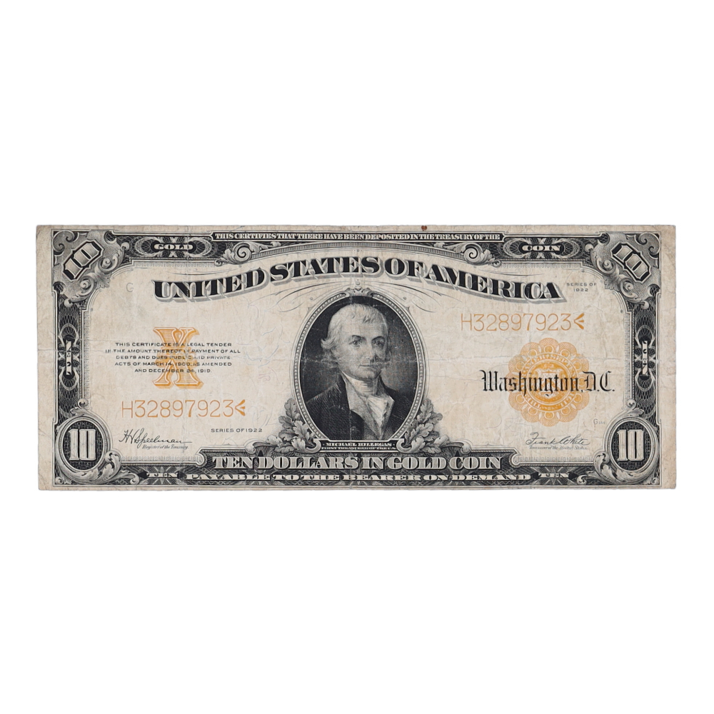 1922 $10 Ten Dollars U.S. Gold Certificate Bank Note | Pristine Auction