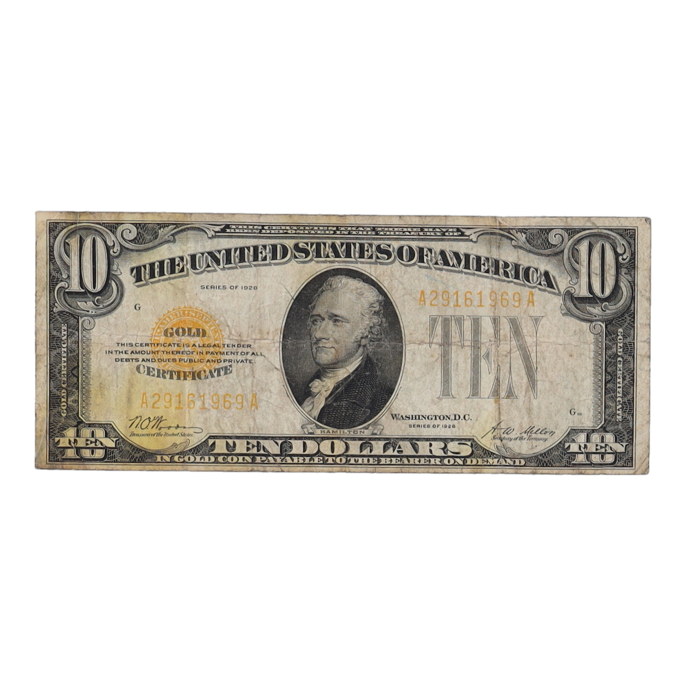 1928 $10 Ten Dollars Gold Certificate U.S. Banknote | Pristine Auction
