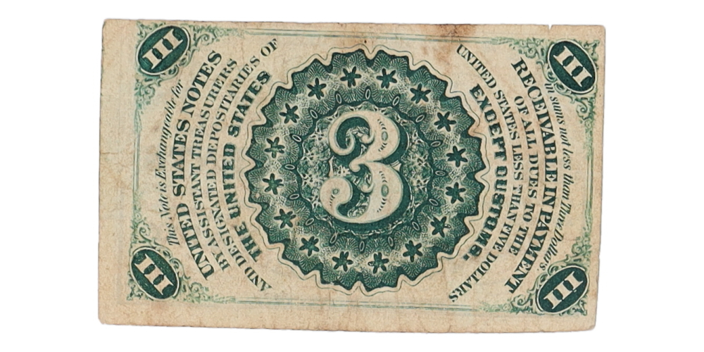 1864 United States 3¢ Three Cents Fractional Bank Note Bill | Pristine ...