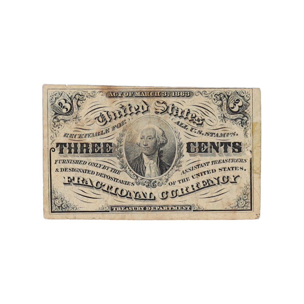1864 United States 3¢ Three Cents Fractional Bank Note Bill | Pristine ...