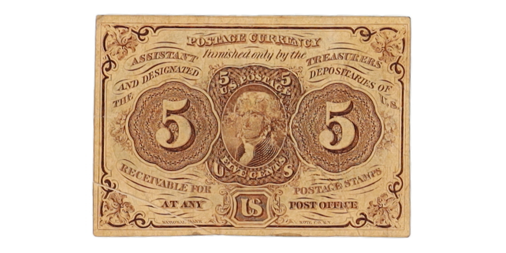 1862-63 United States 5¢ Five Cents Fractional Postage Currency Bank ...
