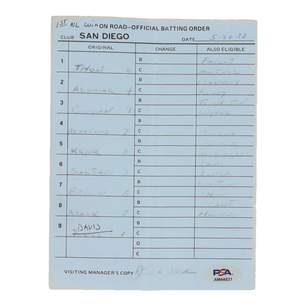 Jack McKeon Signed Padres 6x7 Batting Order Card (PSA) | Pristine Auction