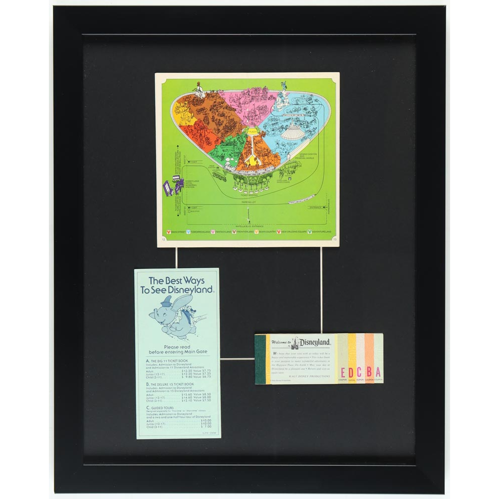 Disneyland Custom Framed Vintage Magic Kingdom Map Display with Vintage Disneyland Ticket Book ...