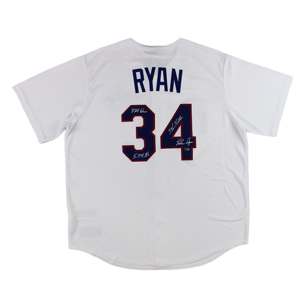 Nolan Ryan Signed Authentic Nike Rangers Jersey with (3) Career Stat ...
