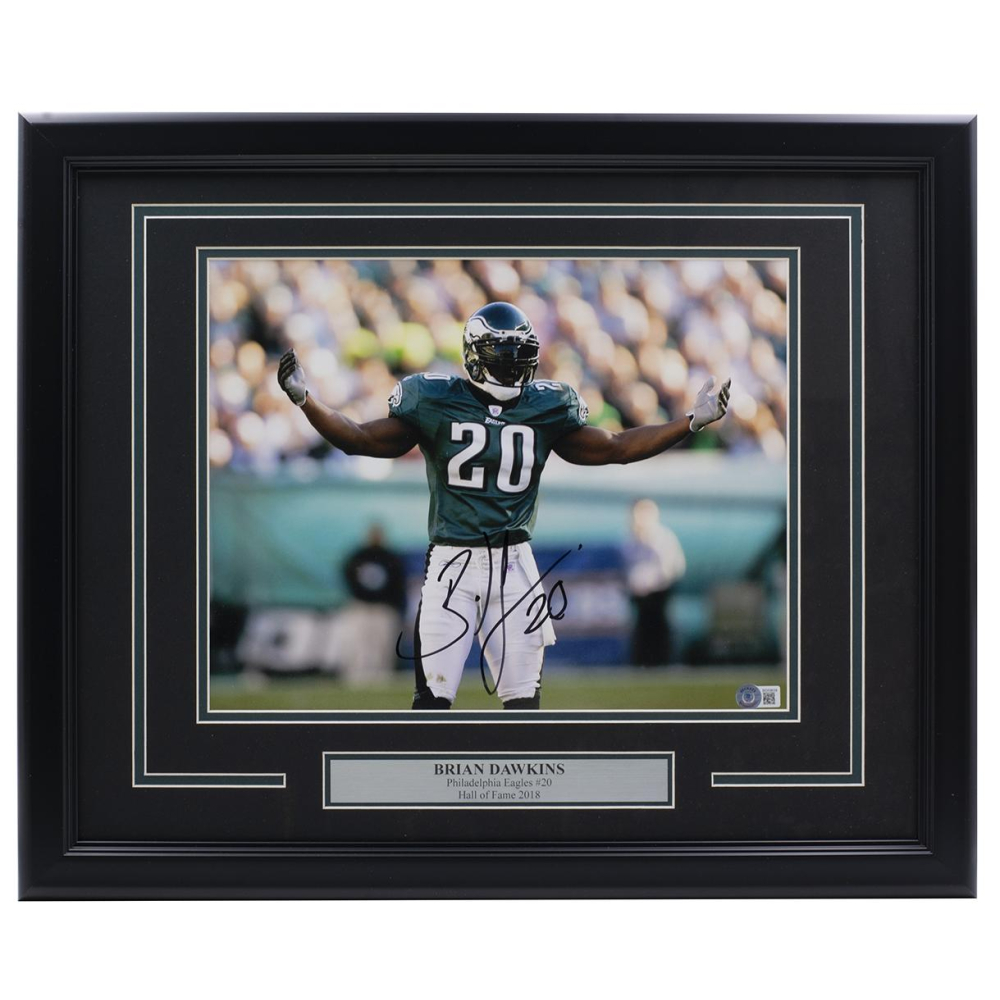 Brian Dawkins Signed Eagles 16x20 Custom Framed Photo (Beckett ...