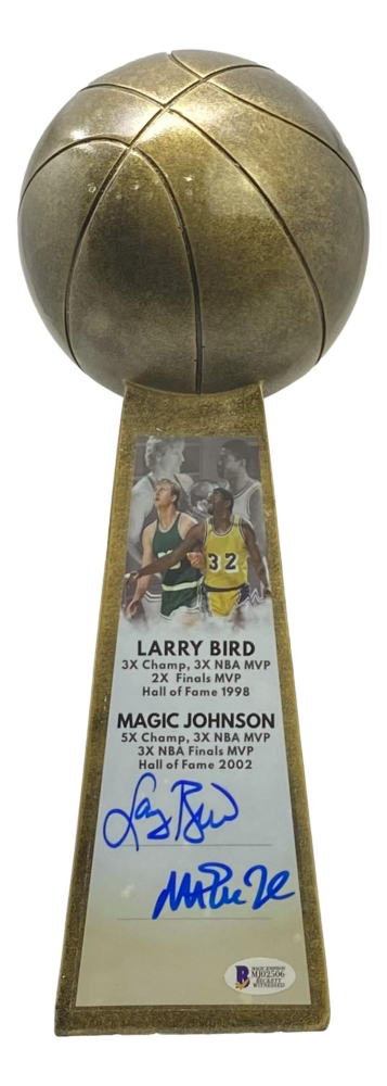 Larry Bird & Magic Johnson Signed Replica Basketball Championship Trophy (Beckett) | Pristine ...