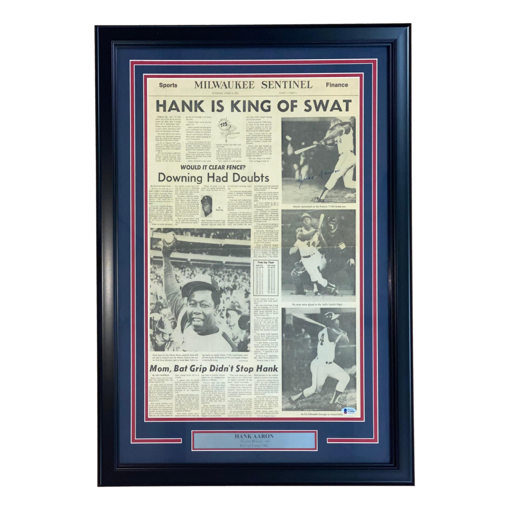 Hank Aaron Signed Braves 18x38 Custom Framed Original 1974 Home Run ...