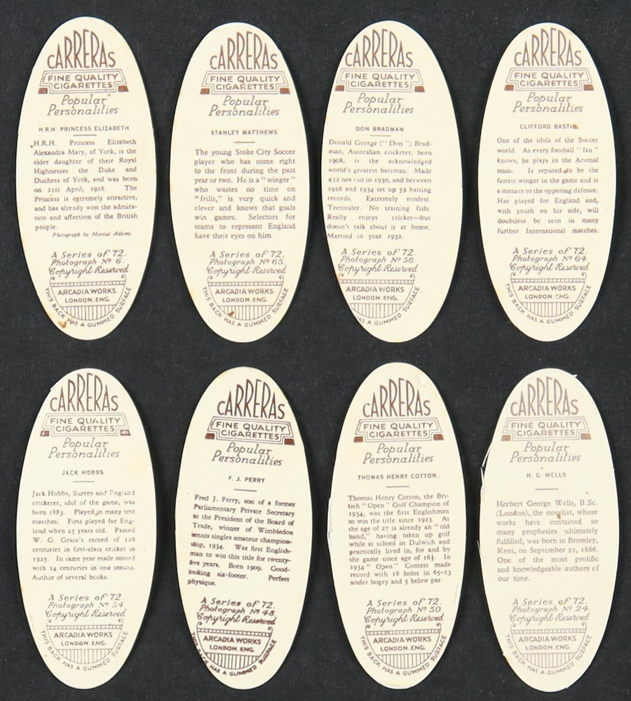 1935 Carreras Popular Personalities Complete Set of (72) Cards with ...