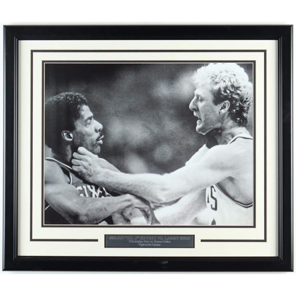 Julius Erving & Larry Bird "Fight At The Garden" Custom Framed Photo ...