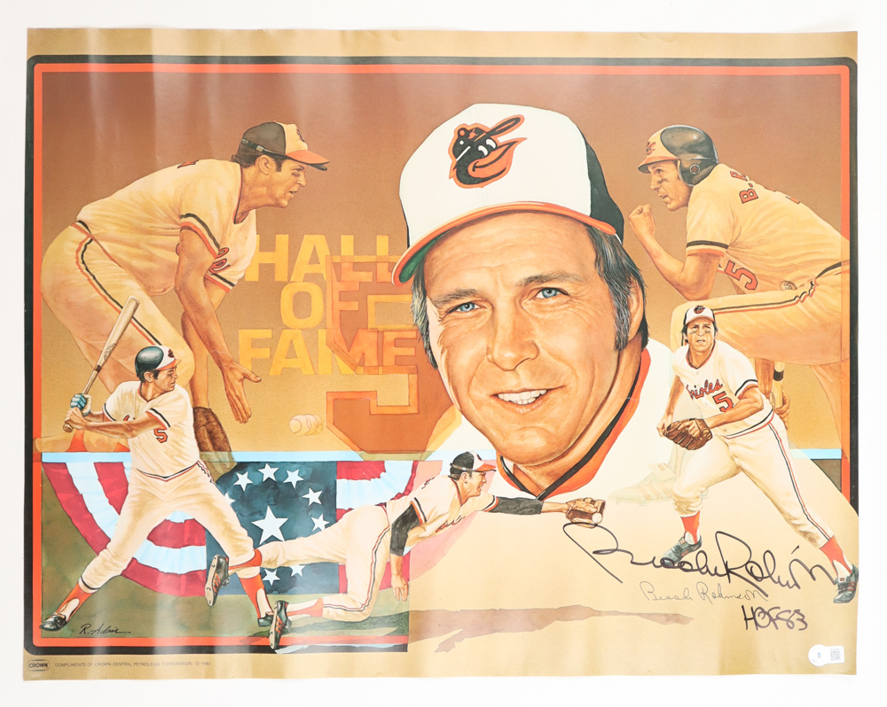 Brooks Robinson Signed Orioles 19x25 Hall Of Fame Poster Inscribed "HOF ...