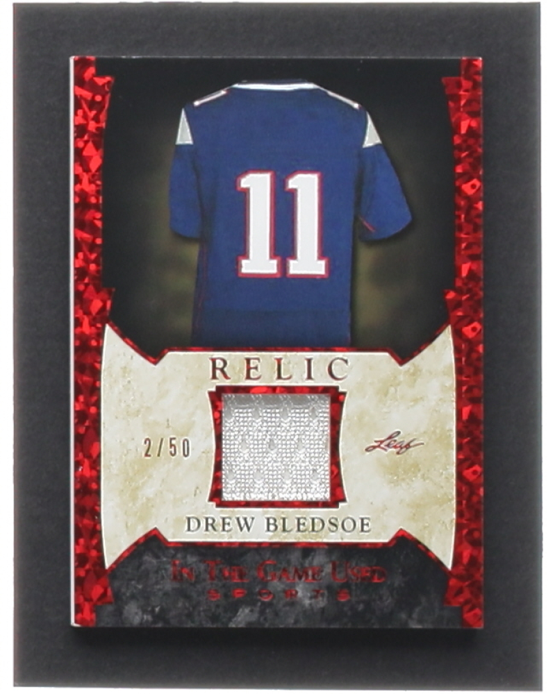 Drew Bledsoe 2022 Leaf In the Game Used Sports Relic Red Crystal #GUM11 ...