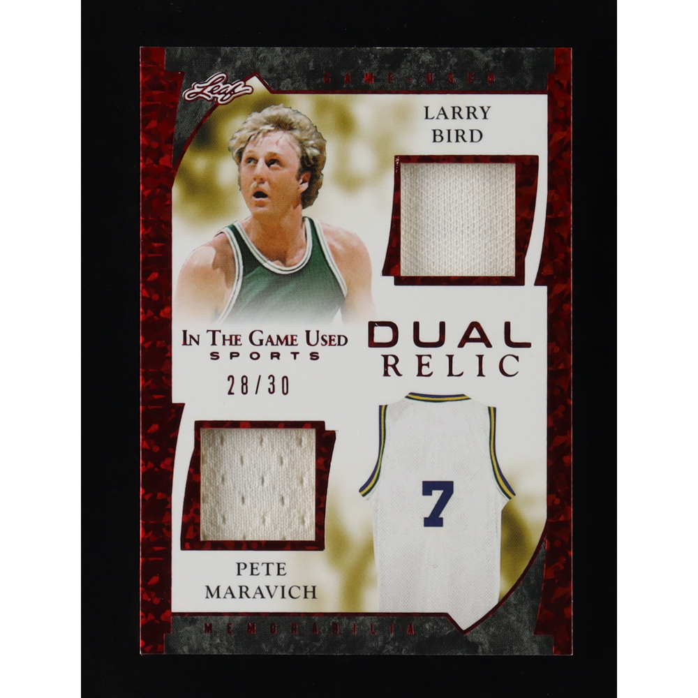 Larry Bird / Pete Maravich 2022 Leaf In the Game Used Sports Dual Relic ...