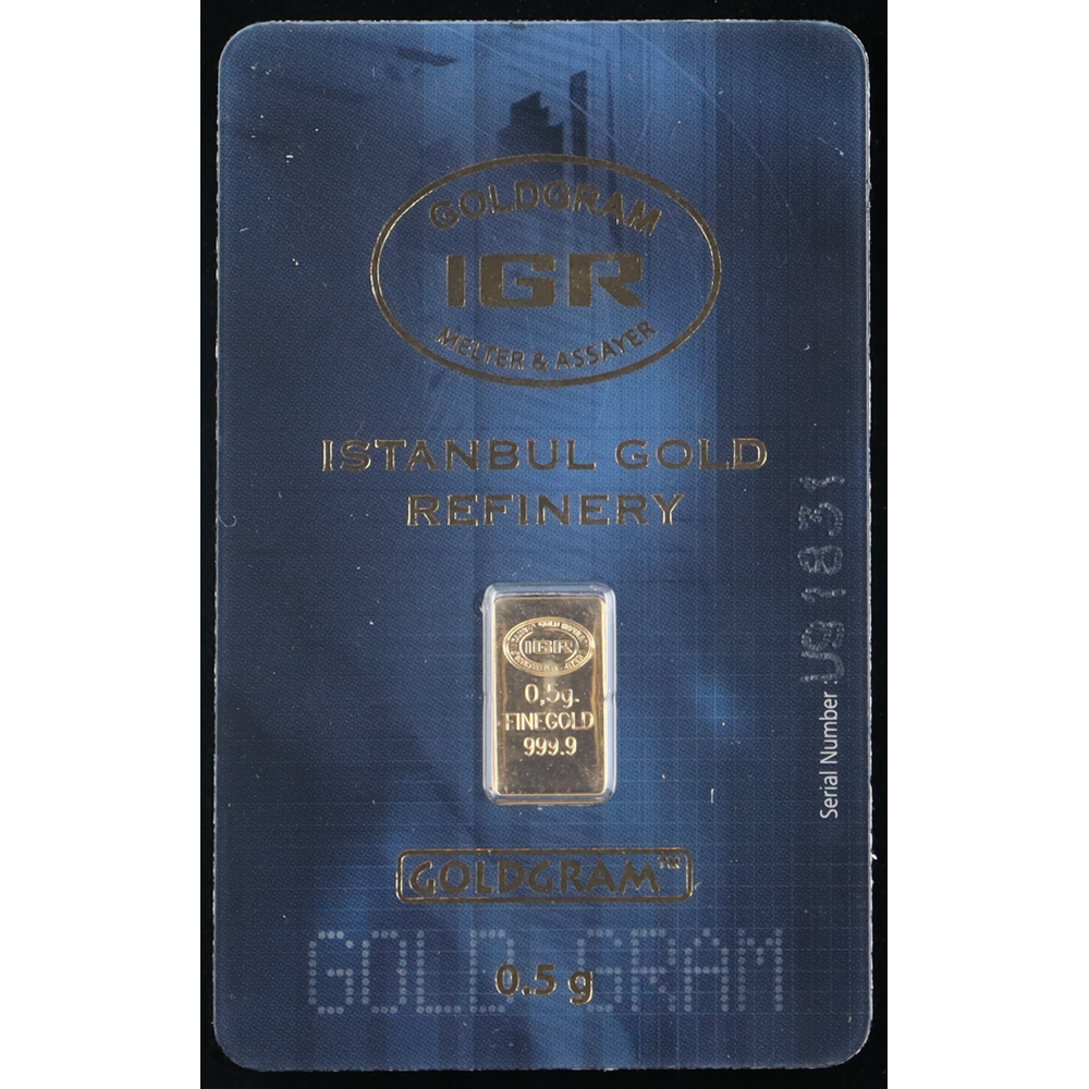 GoldGram IGR .5g 999.9 Gold Bar in Assay Card | Pristine Auction
