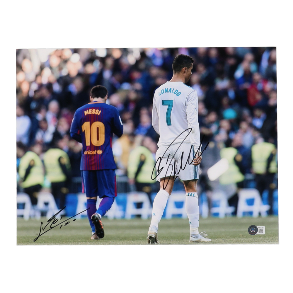 Lionel Messi & Cristiano Ronaldo Signed 12x16 Photo Inscribed "100 ...
