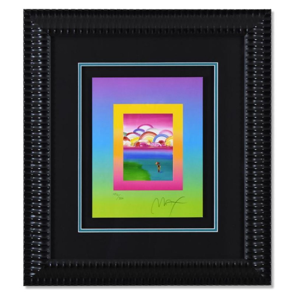 Peter Max Signed "Umbrella Man with Rainbow Sky on Blends" LE 25x22 ...