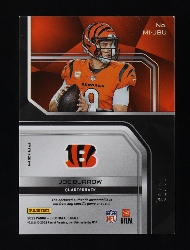 Joe Burrow 2022 Panini Spectra Max Impact Materials Neon Blue #37 #52/ ...