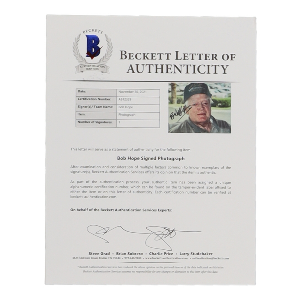 Bob Hope Signed 8x10 Photo (Beckett) | Pristine Auction