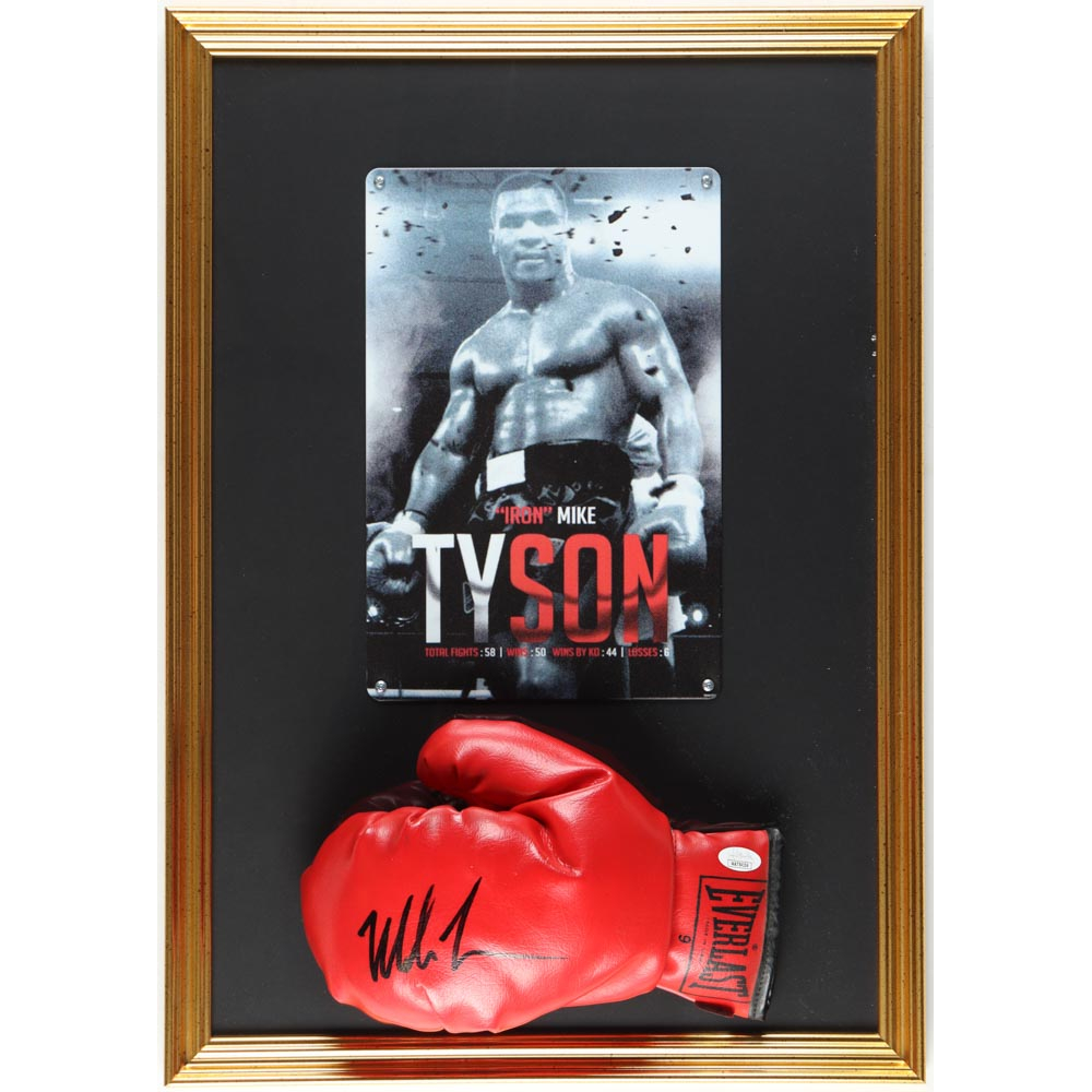 Mike Tyson Signed Custom Framed Everlast Boxing Glove Display With Tin ...