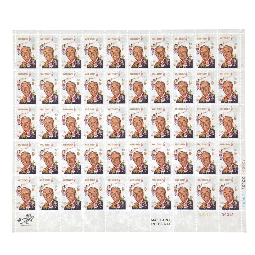 Walt Disney 1968 Full Uncut U.S. Stamp Sheet with (50) Stamps ...