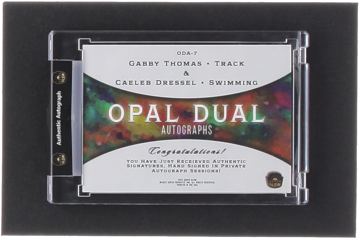Gabby Thomas / Caeleb Dressel 2022 Super Glow Opal Dual Autographs # ...