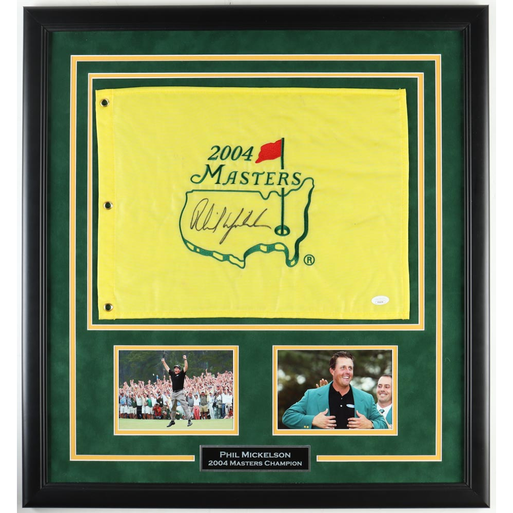 Phil Mickelson Signed 2004 Masters Custom Framed Pin Flag Display (JSA ...
