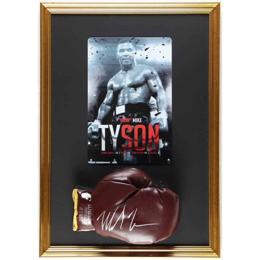 Mike Tyson Signed Custom Framed Wilson Boxing Glove Display With Tin ...