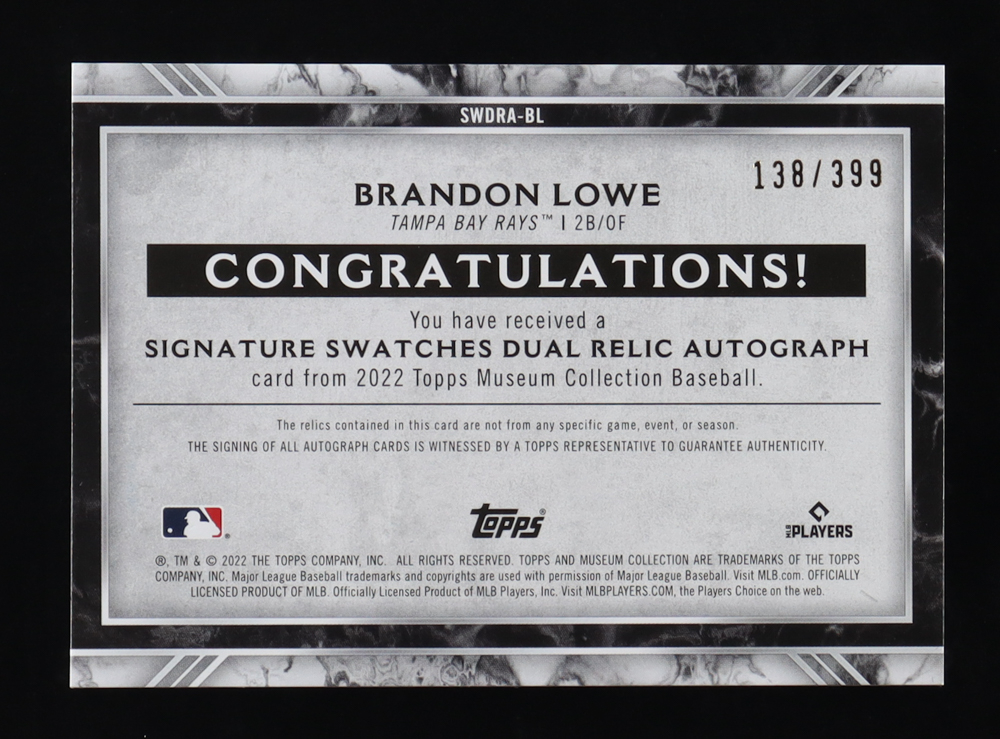 Brandon Lowe 2022 Topps Museum Collection Signature Swatches Dual Relic ...