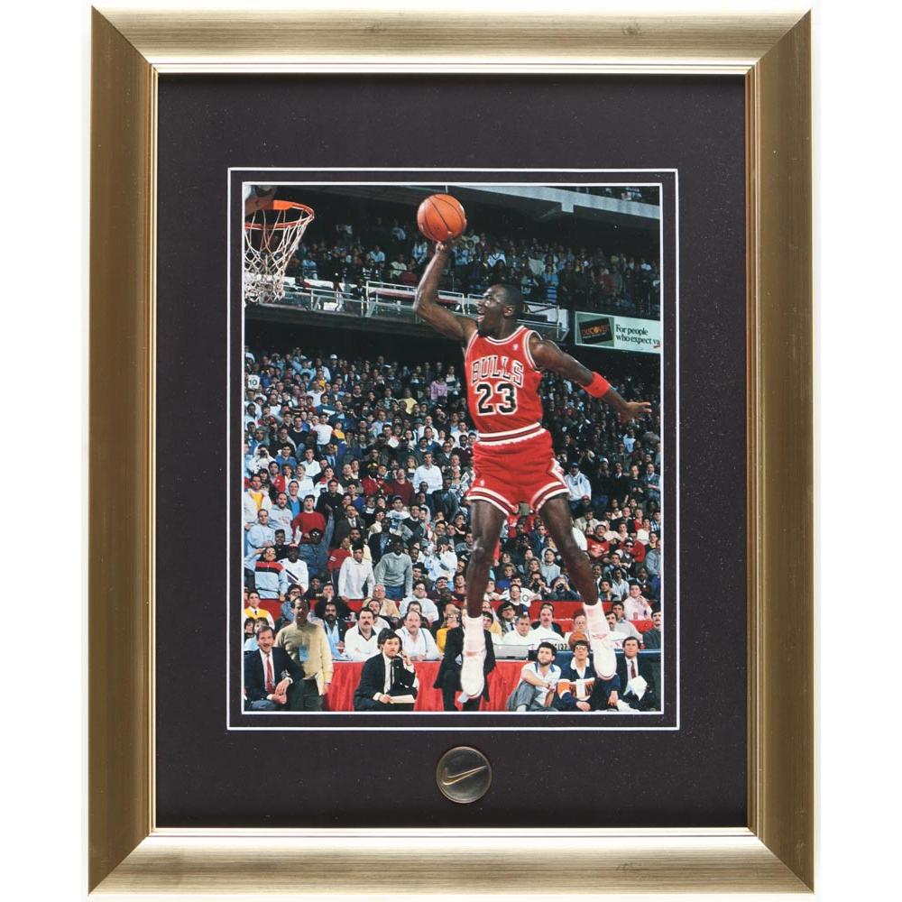 Michael Jordan Custom Framed Photo Display With Nike Pin | Pristine Auction