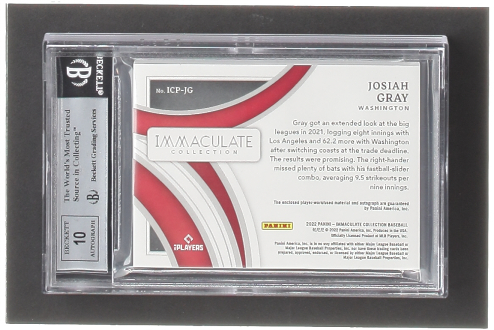 Josiah Gray 2022 Immaculate Collection Immaculate Clear Fielding Glove ...