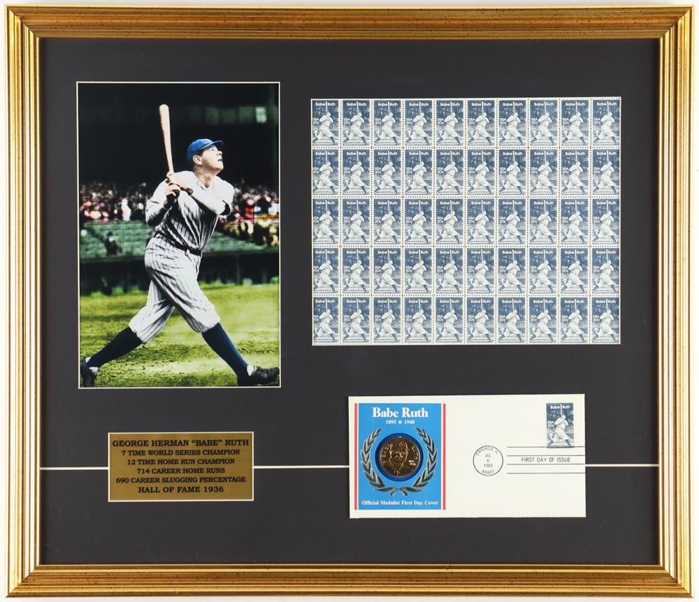 Babe Ruth 1983 Full Uncut U.S. Stamp Sheet Custom Framed Display with ...