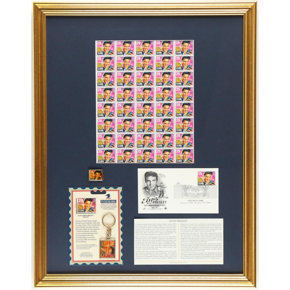 Elvis Presley Custom Framed Uncut Stamp Sheet Display With Stamp ...