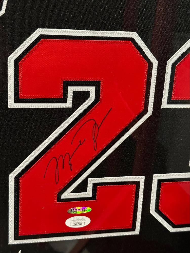 Michael Jordan Signed Bulls 44x32 Custom Framed Jersey Display (UDA & JSA) | Pristine Auction