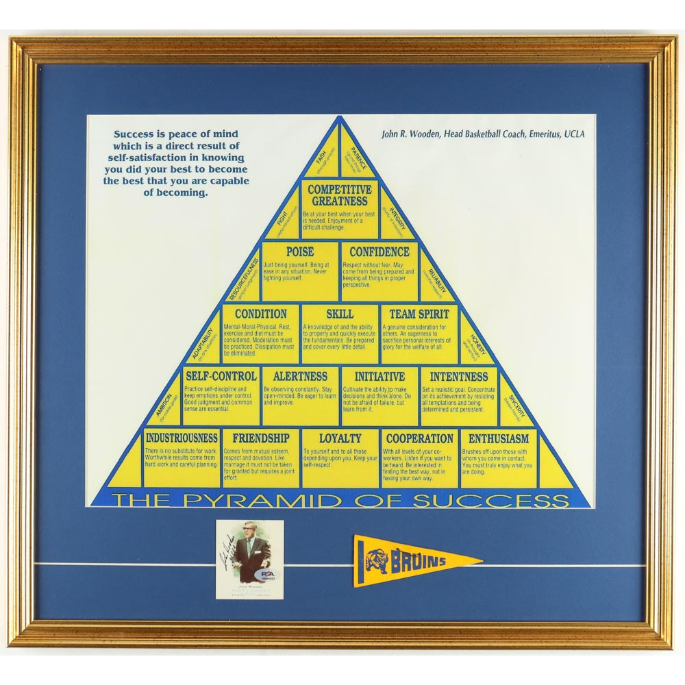 John Wooden Signed Custom Framed Cut Inscribed "UCLA" With Vintage 1970 ...