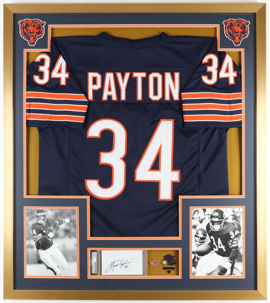 Walter Payton Signed Custom Framed Cut Display with Super Bowl XX Pin ...