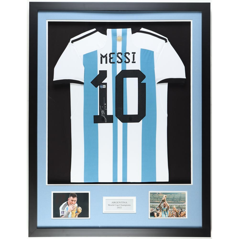 Leo Messi Signed Custom Framed Jersey Display Inscribed "Leo" (Beckett ...