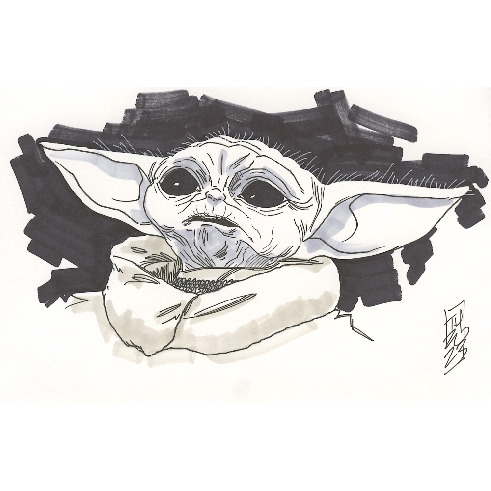 Grogu - Baby Yoda | Star Wars - Signed ORIGINAL Drawing by Tom Hodges ...