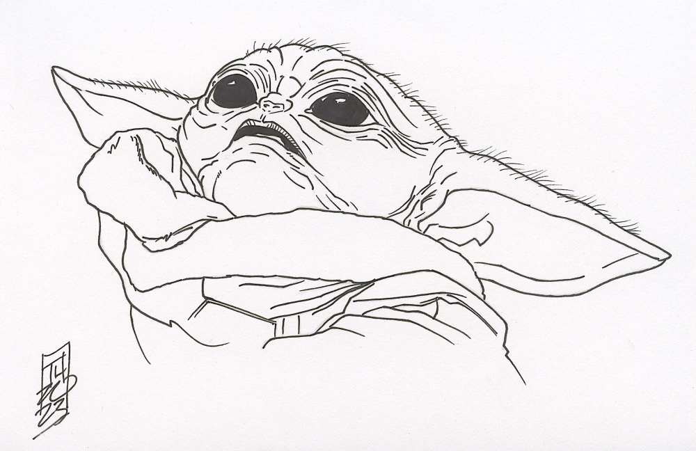 Grogu - Baby Yoda | Star Wars - Signed ORIGINAL Drawing by Tom Hodges ...