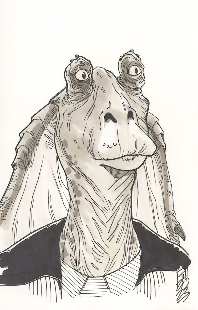 Jar Jar Binks | Star Wars - Signed ORIGINAL Drawing by Tom Hodges (1/1 ...