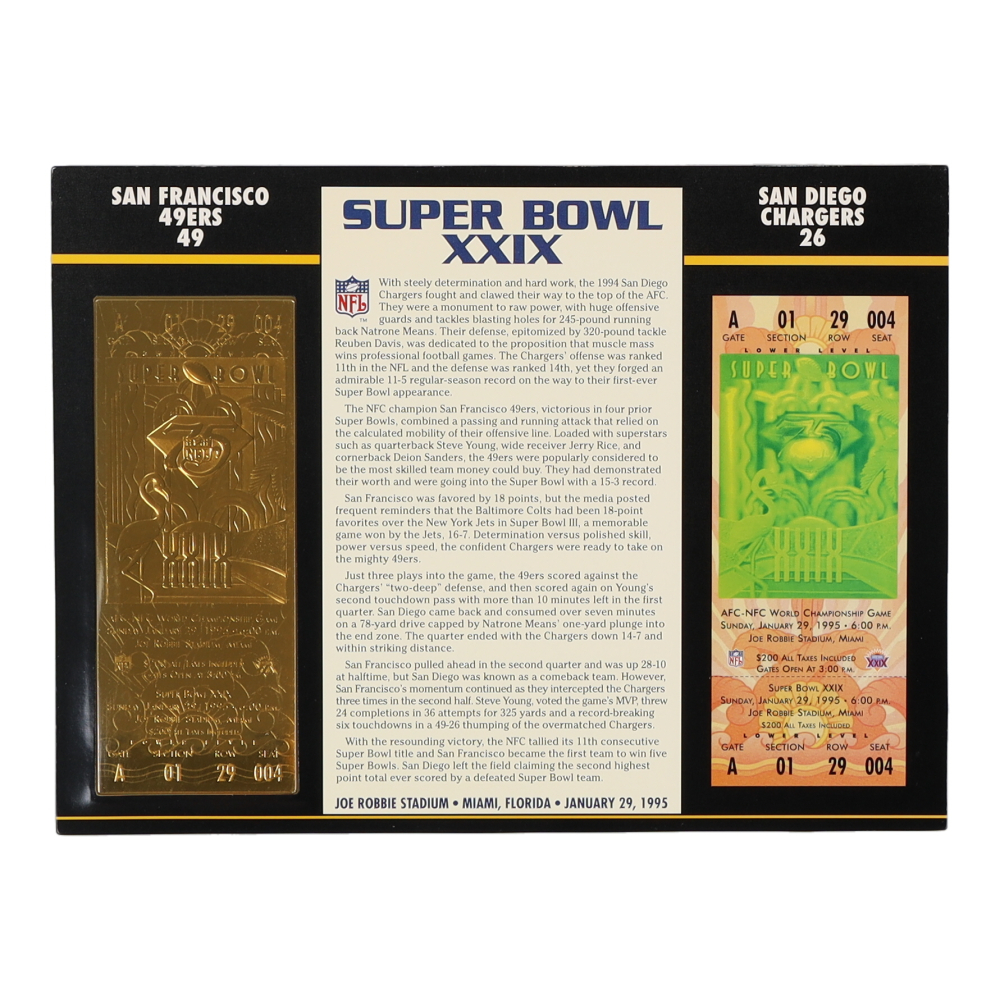 Super Bowl XXIX Commemorative 9x12 Score Card Display with 23kt Gold ...