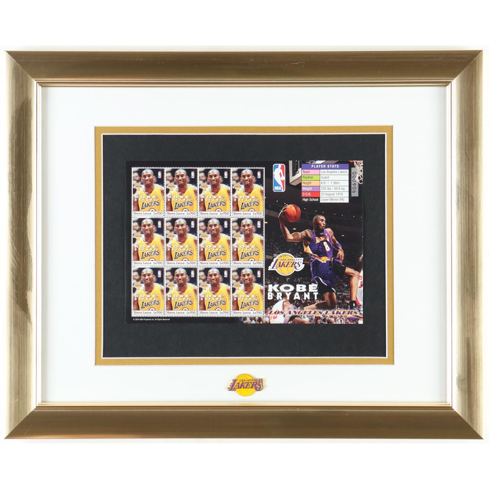 Kobe Bryant Custom Framed 2004 Uncut Postage Stamp Sheet with Vintage ...