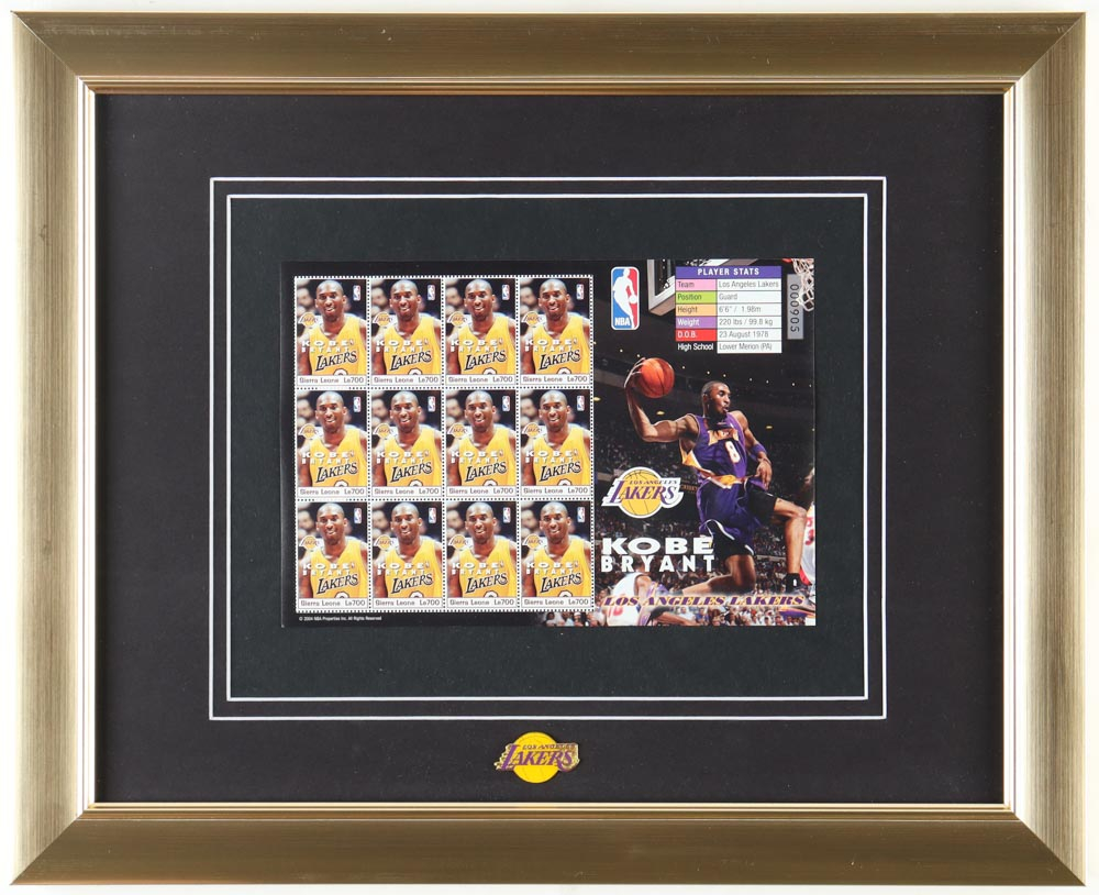 Kobe Bryant Custom Framed 2004 Uncut Postage Stamp Sheet with Vintage ...